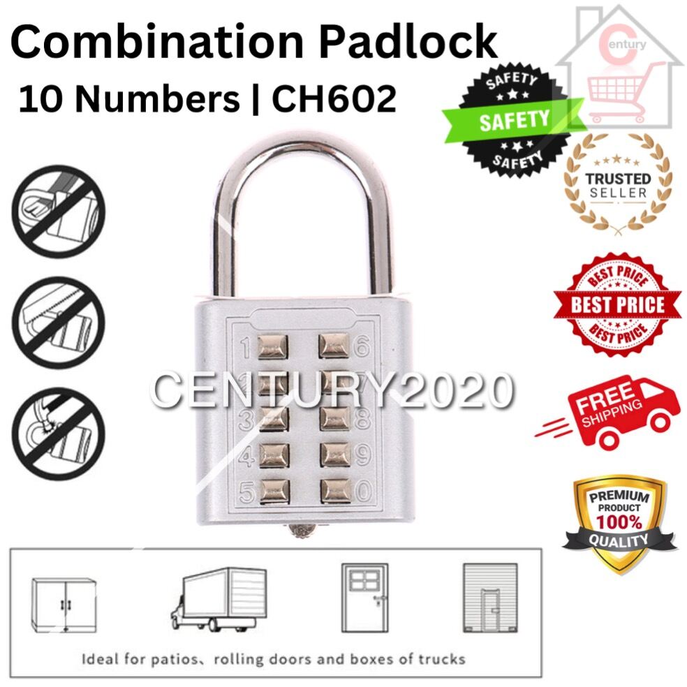 Combination Padlock 10 Push Numbers Button Combination Pad Lock CH-602 ...