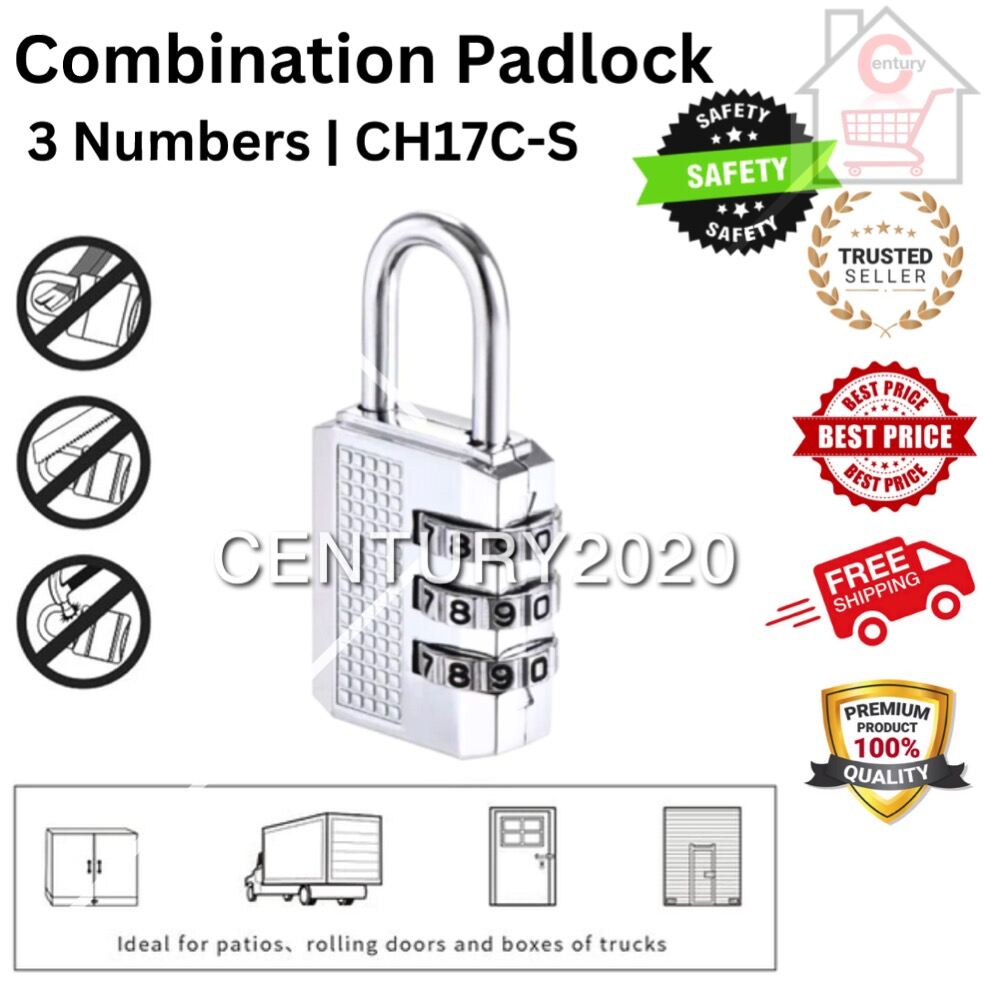 Push Button Padlock 3 Digit Push Numbers Button Combination Pad Lock ...