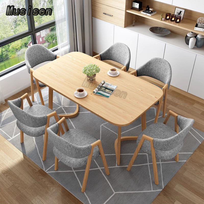 Musisen wooden dining table set for 4/6 modern minimalism coffee table ...