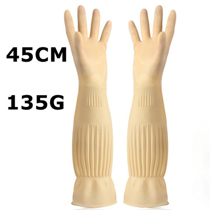 1Pair Lengthen Dishwashing Cleaning Gloves Latex Rubber Waterproof Work ...