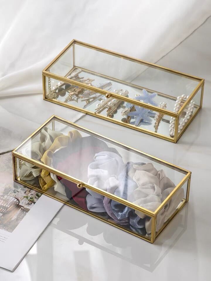 Rectangular Glass Box Gold Metal Glass Box With Lid Bekas Hantaran | Lazada