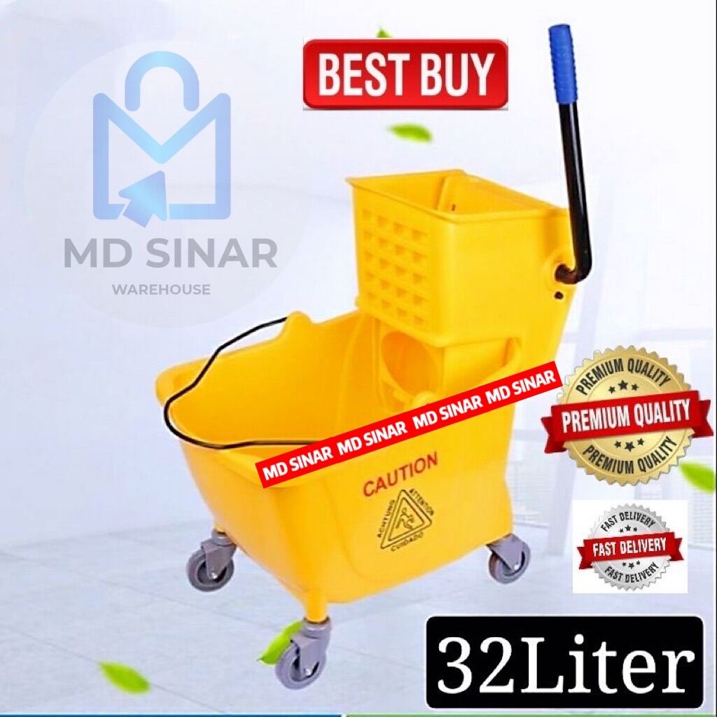 MD SINAR 32L mop cart wringer mop pail with wheel mop bucket baldi mop ...