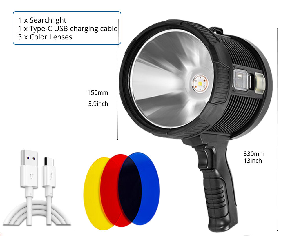 MOSLIGHTING Outdoor Strong Light Searchlight Type-C Solar Rechargeable ...