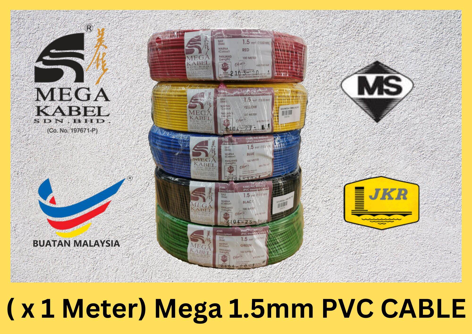 1 Meter MEGA KABEL 1.5mm PVC INSULATED CABLE 100% PURE COPPER(SIRIM ...