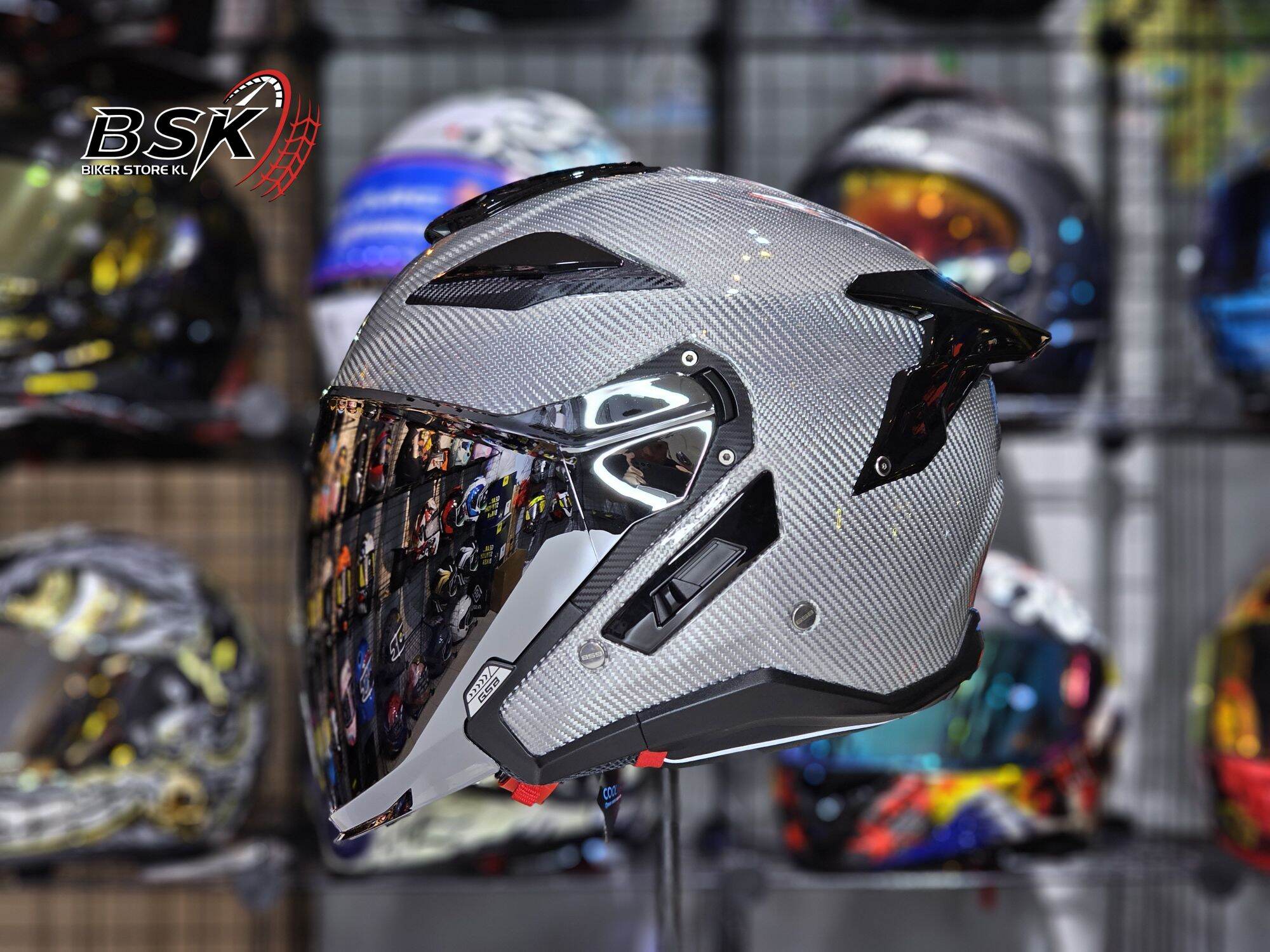 Original GSB Silver Carbon Open Face Helmet | Lazada