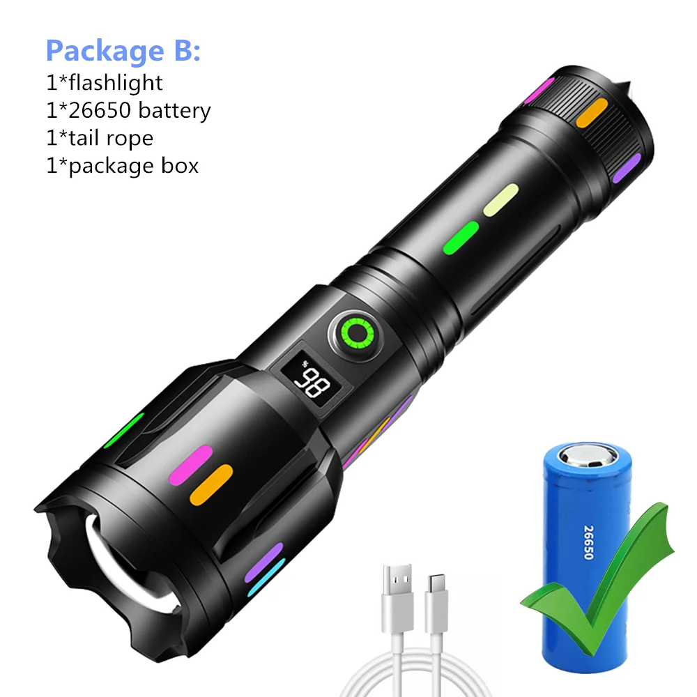 High Power Spotlight Long Range LED Flashlight With Luminous StripsTail ...
