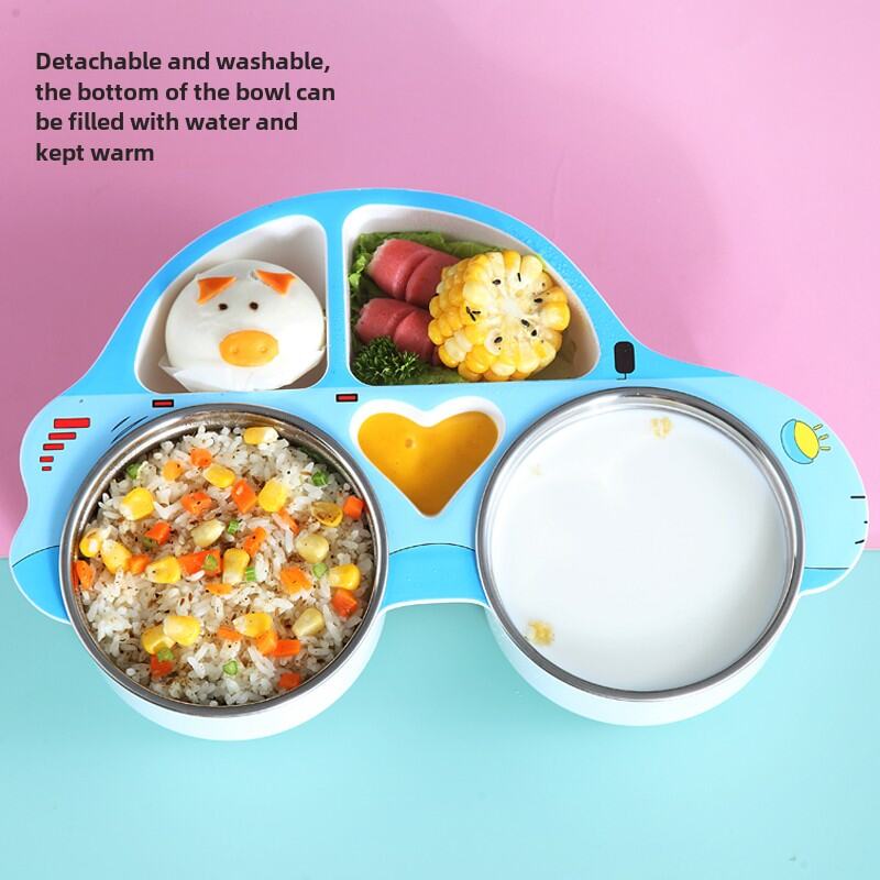304 Stainless Steel Children's Dinner Plate Grid Cartoon Eating Bowl ...