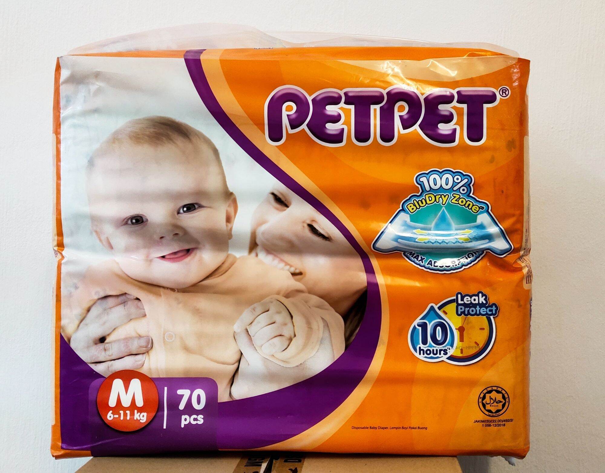 Petpet Tape Diaper Jumbo Pack M 70pcs (up to 6 -11kg), mfg: 19/10/20 ...