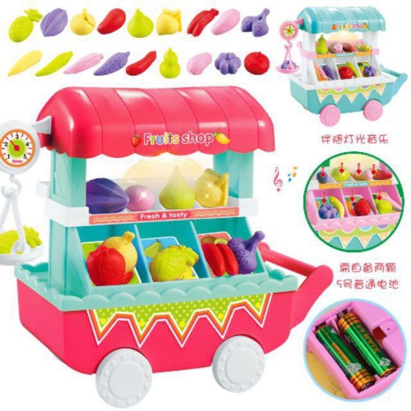 Pretend Play Trolley Shop set Ice-cream Fruit vegetables Cashier ...
