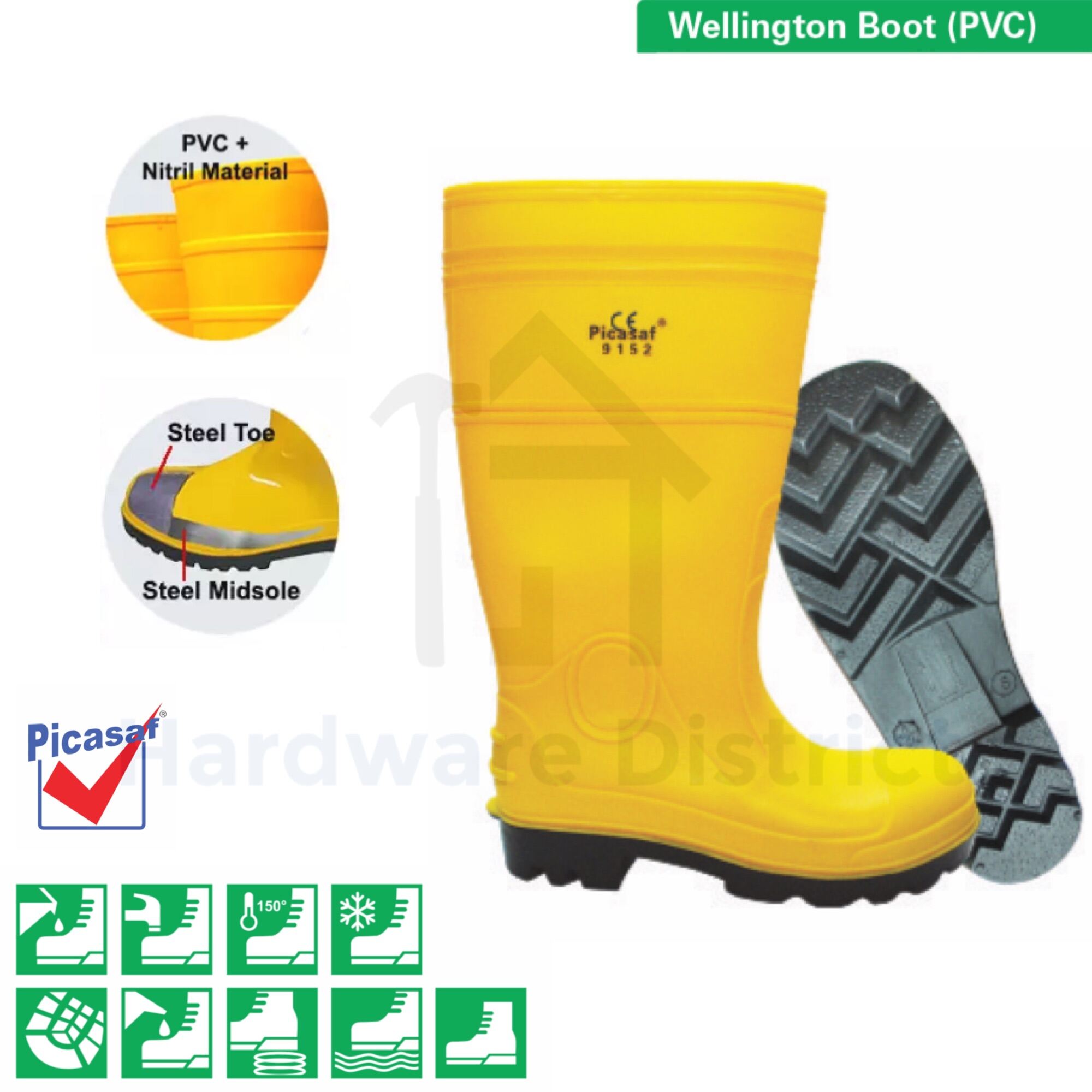 PICASAF Yellow Safety Rain Boots With Steel Toe | Rubber Boots ...