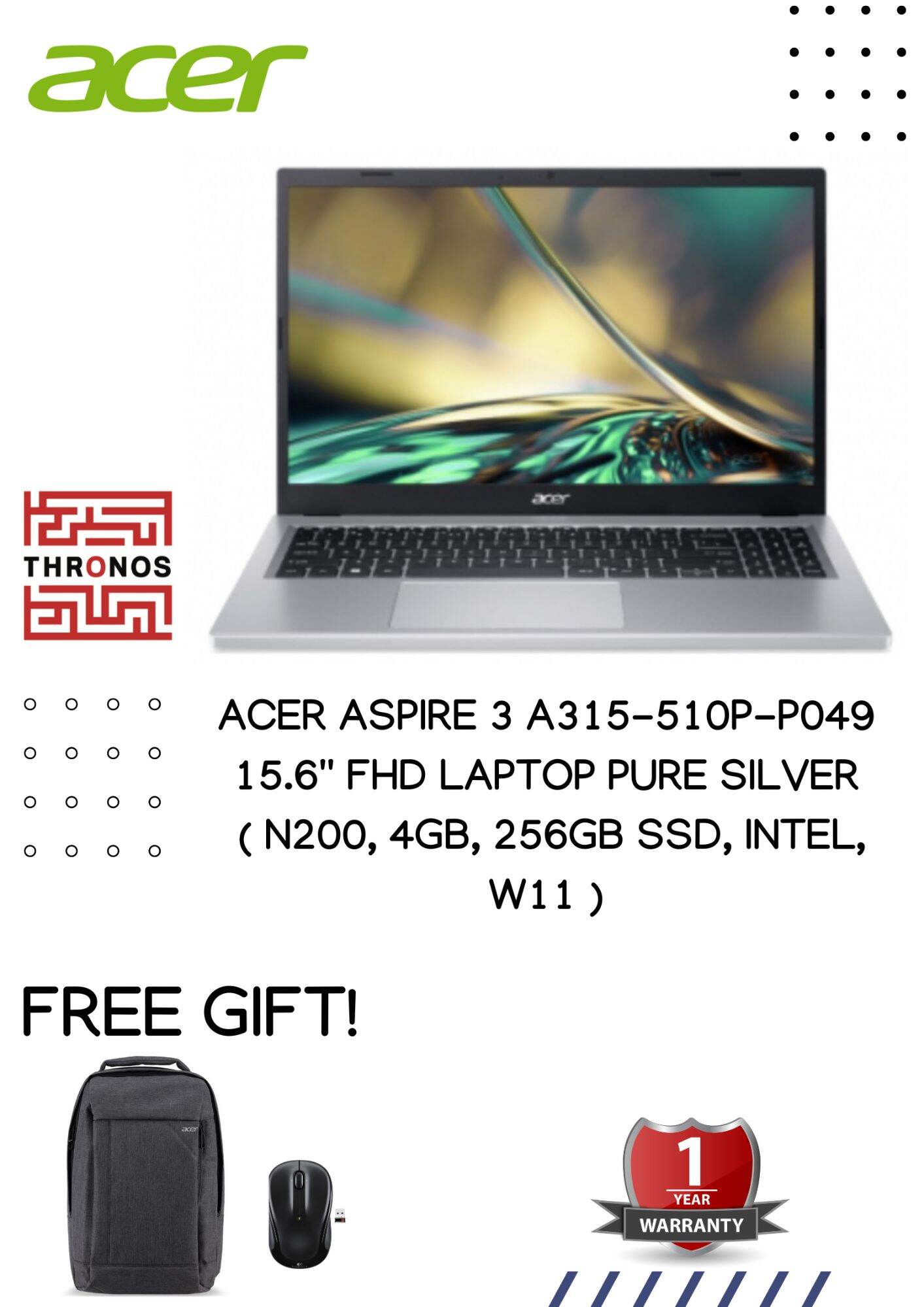 Acer Aspire 3 A315-510P-P049 15.6'' FHD Laptop Pure Silver | Lazada