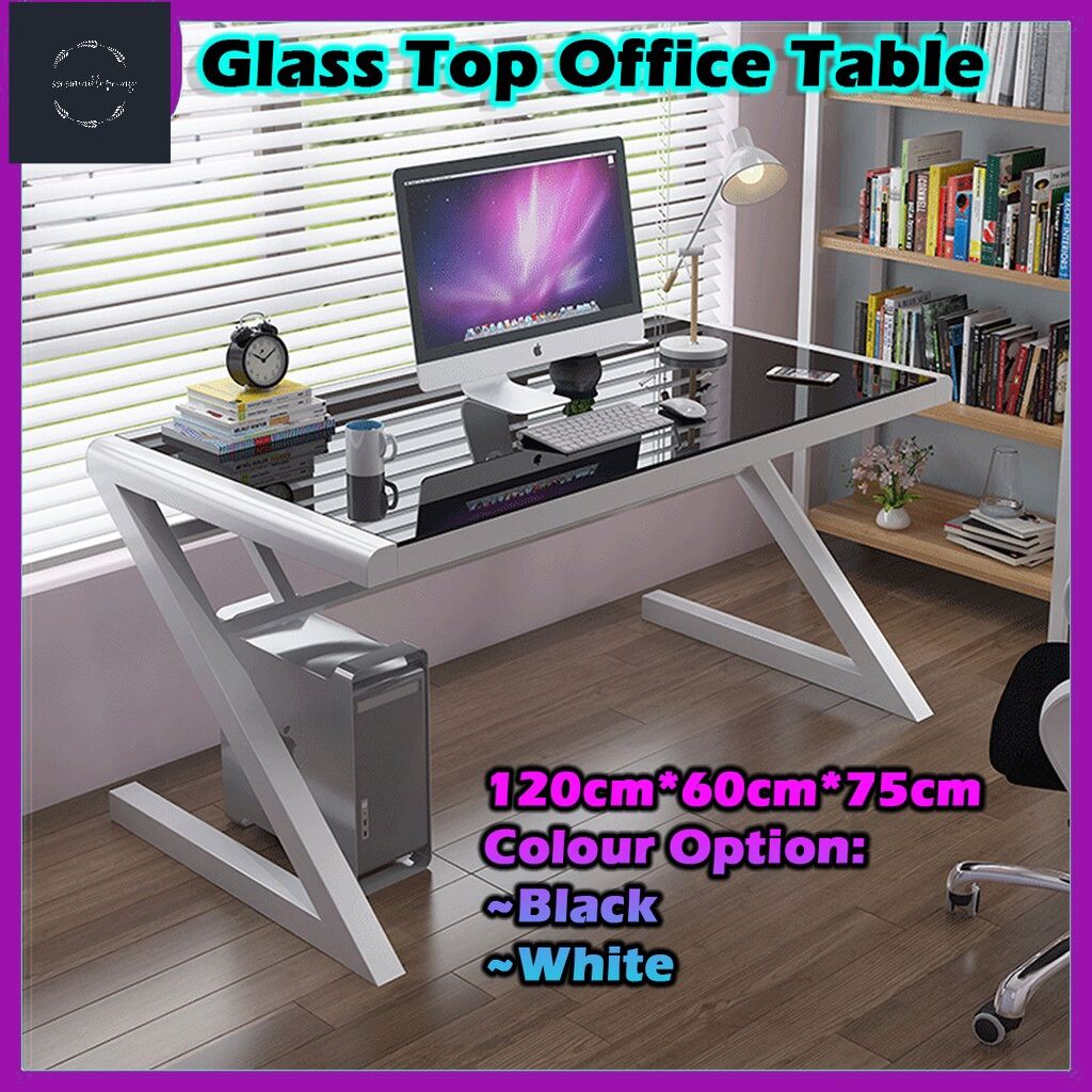 Glass Top Office Table Tempered glass Office Table Computer Desk Gaming ...