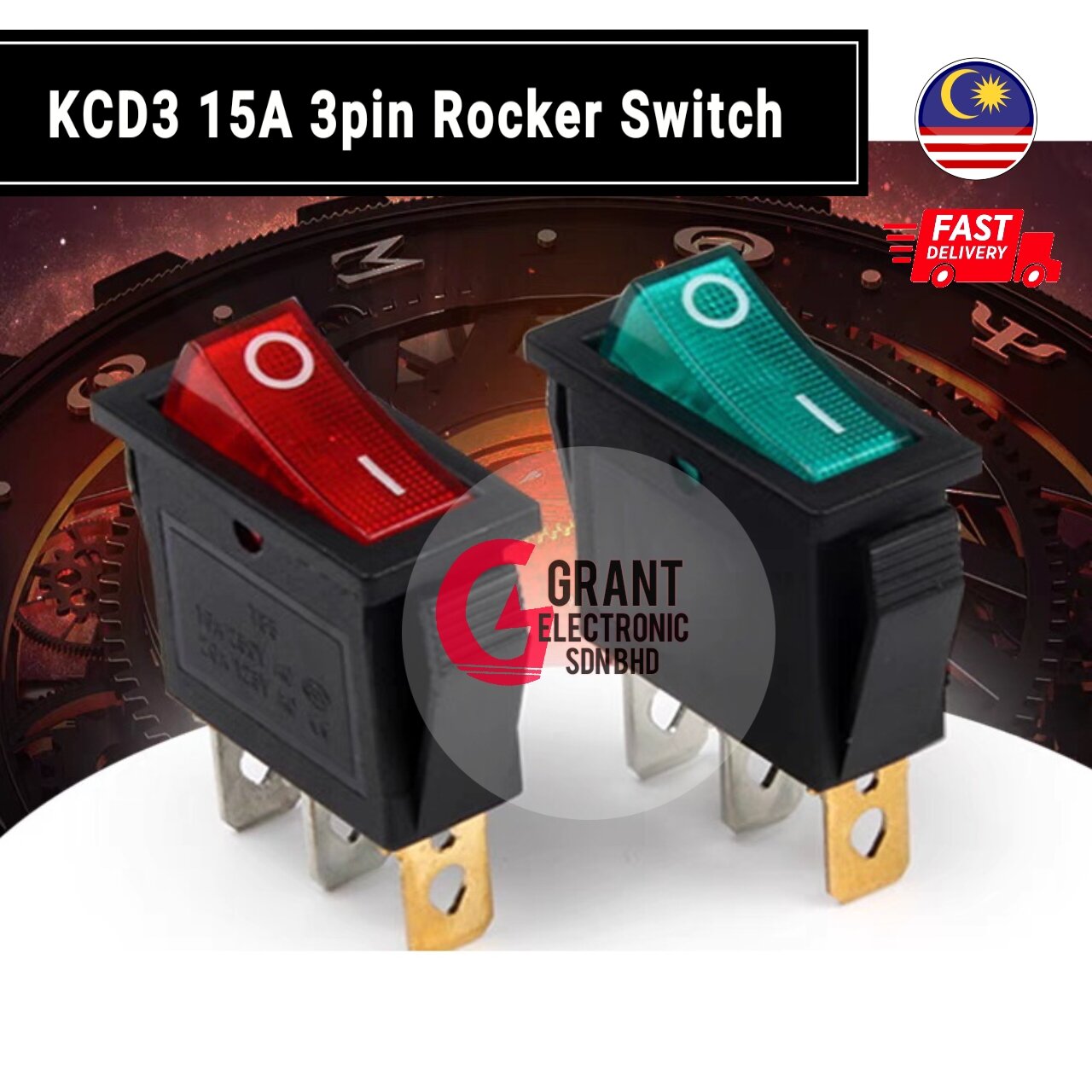 KCD3 Rocker Switch With Light 15A 250v 3pin Rocker Switch On Off Switch ...