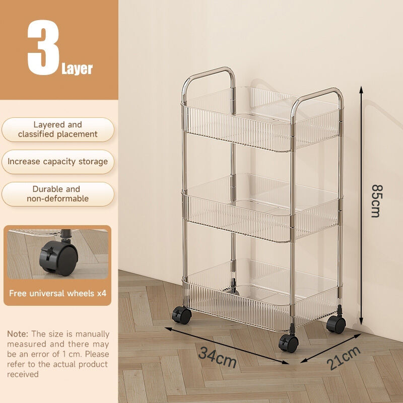 2~4 Layer Transparent Trolley Cart Organizer Rack with Wheels kitchen ...