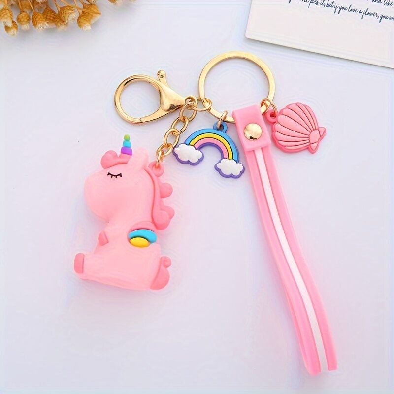 6 Colors Cartoon Girl Heart Unicorn Fantasy Pony Keychain Cute Doll Car ...