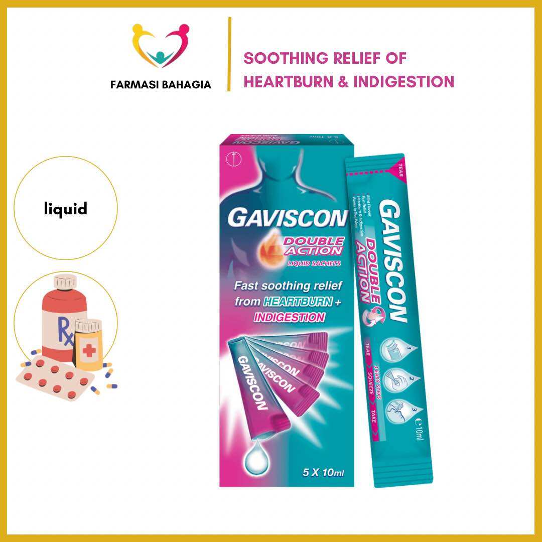 Gaviscon Liquid Sachets 5x10ml (Box) (Double Action / Peppermint) | Lazada