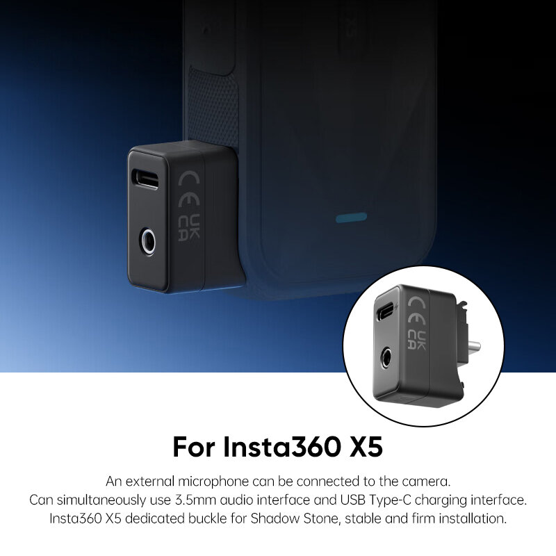 Insta360 X5 Mic Adapter Extension Microphone Audio Jack Mount USB-C ...