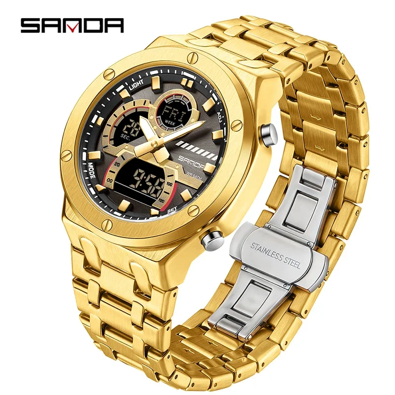 SANDA Fashion Men's Quartz Watch Multifunction Chronograph LED Display ...