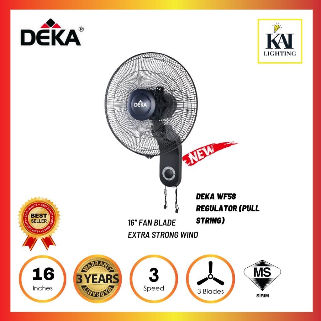DEKA Wall Fan DWF108 / DWF208R Wall Fan 16" Pull String Remote Control ...