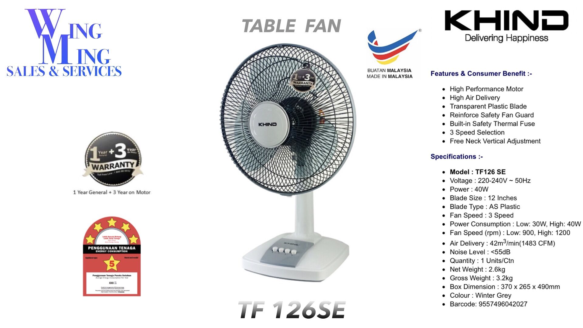 KHIND 12” TABLE FAN TF1210SE | Lazada
