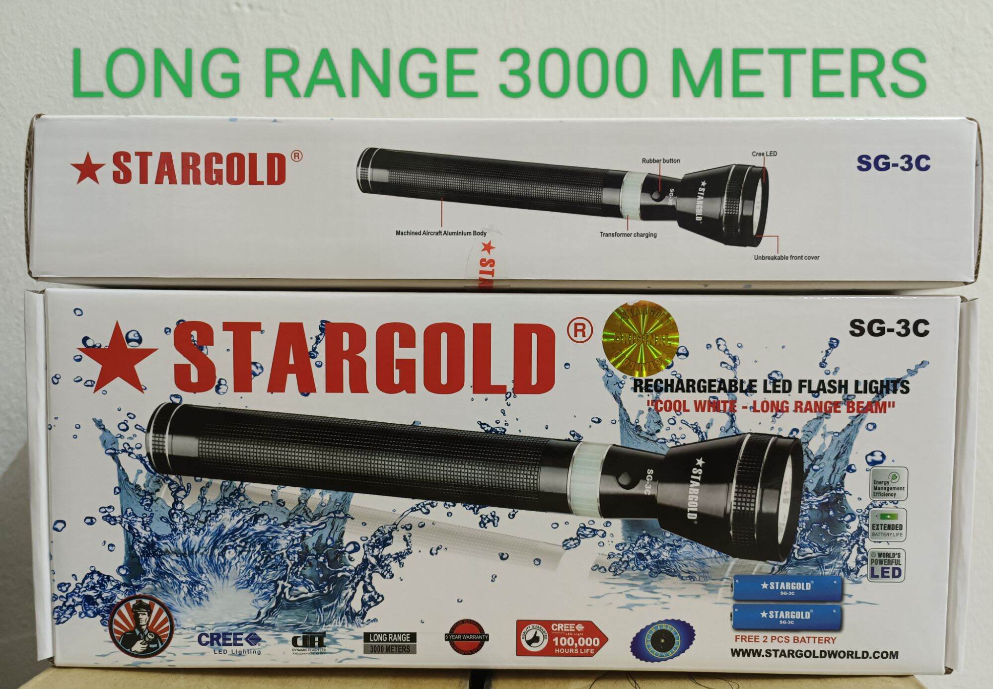 TORCH LIGHT STARGOLD SG-3C LONG RANGE 3000 METERS RECHARGEABLE ...