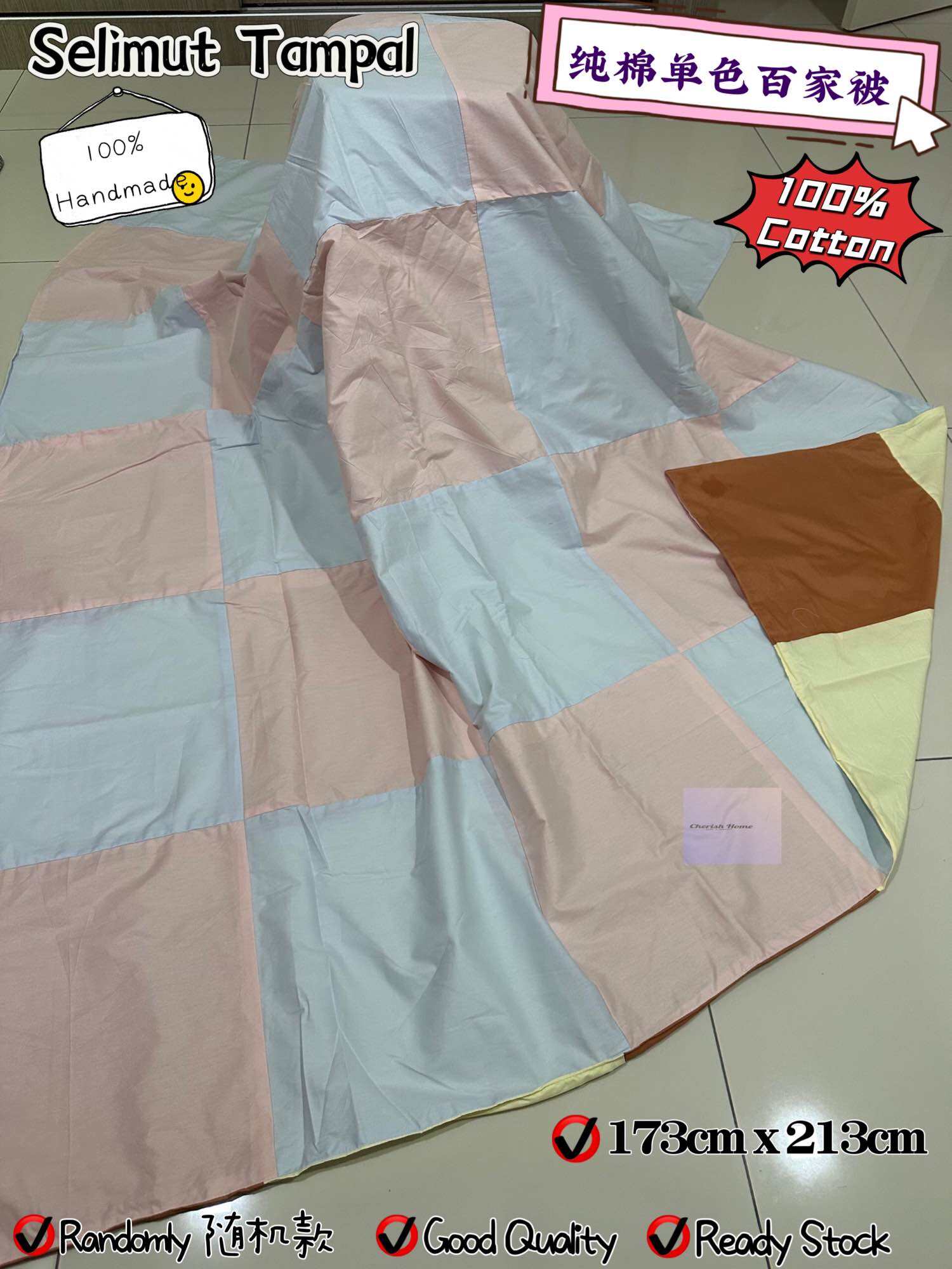 100% Cotton/单色PlainColour/单人手工纯棉百家被/Bujang Selimut Tampal/Handmade ...