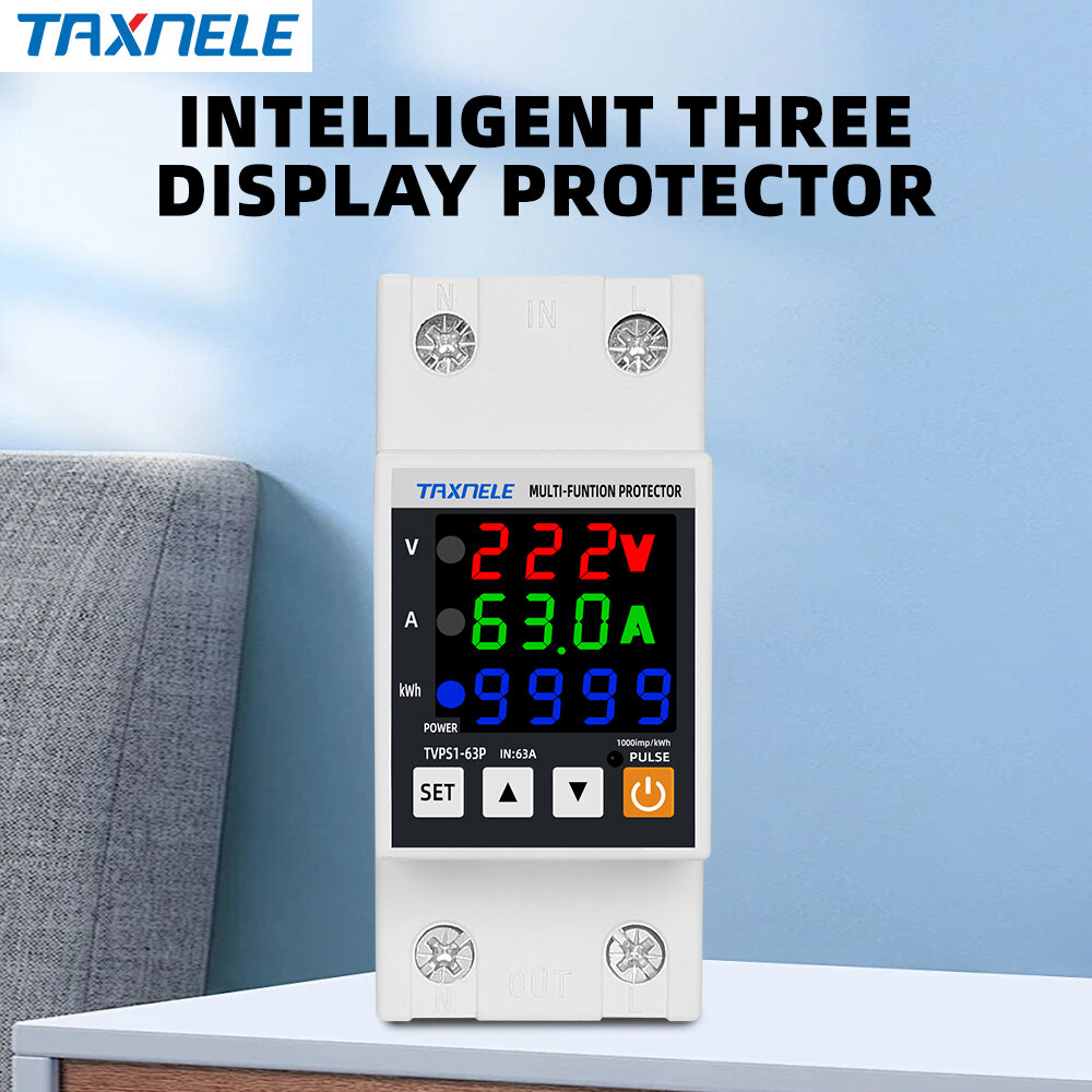 220V 63A Adjust Voltage Relay Over Under Voltage Protector Over Current ...