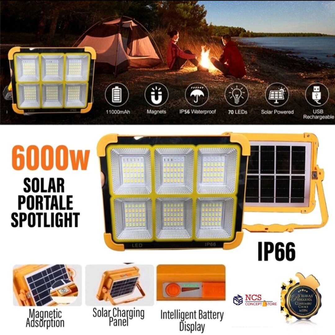 6000W Portable LED Solar Charging Light IP66 Waterproof Flood Light ...