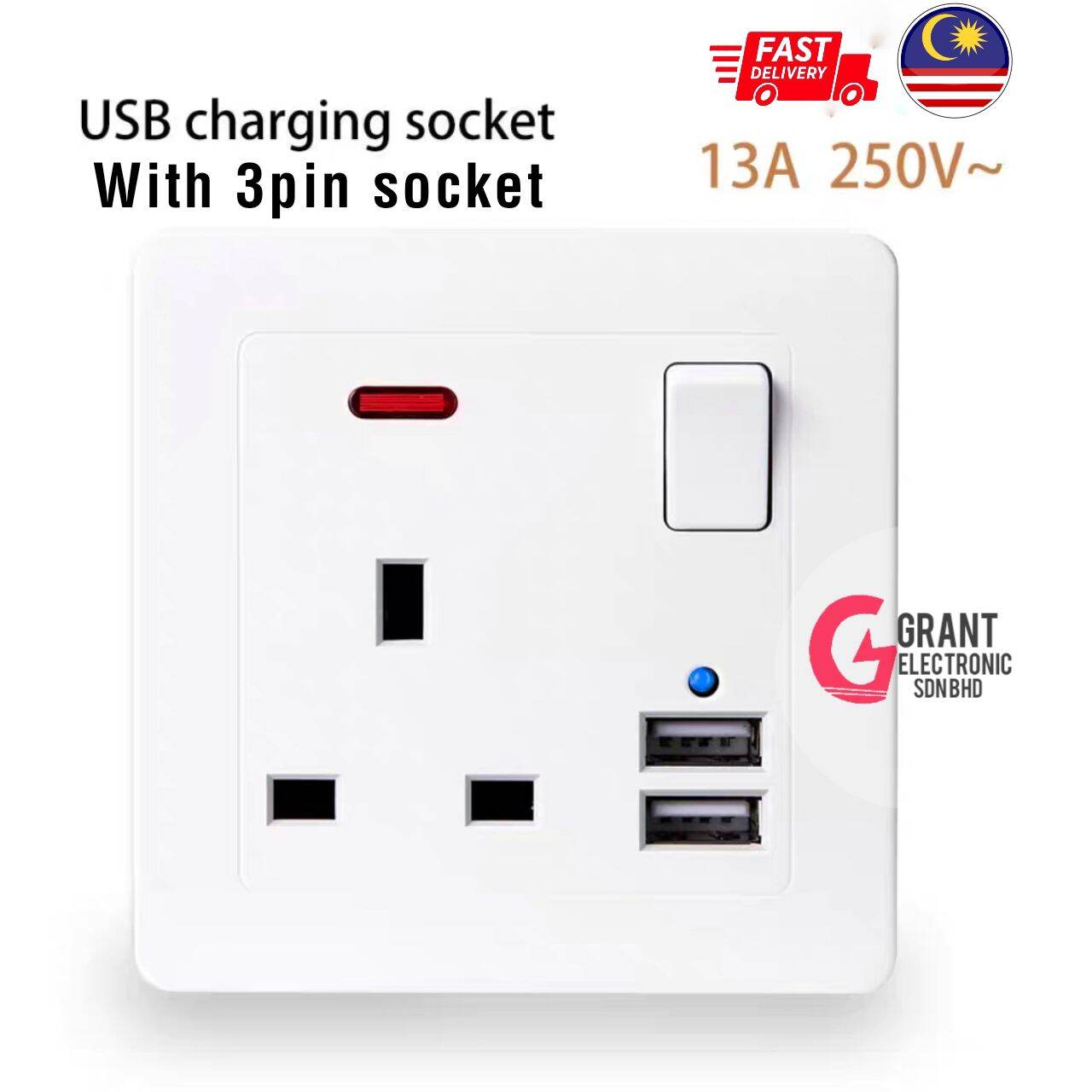 USB Charging Socket 13A Socket USB Wall Socket double USB Type C port ...
