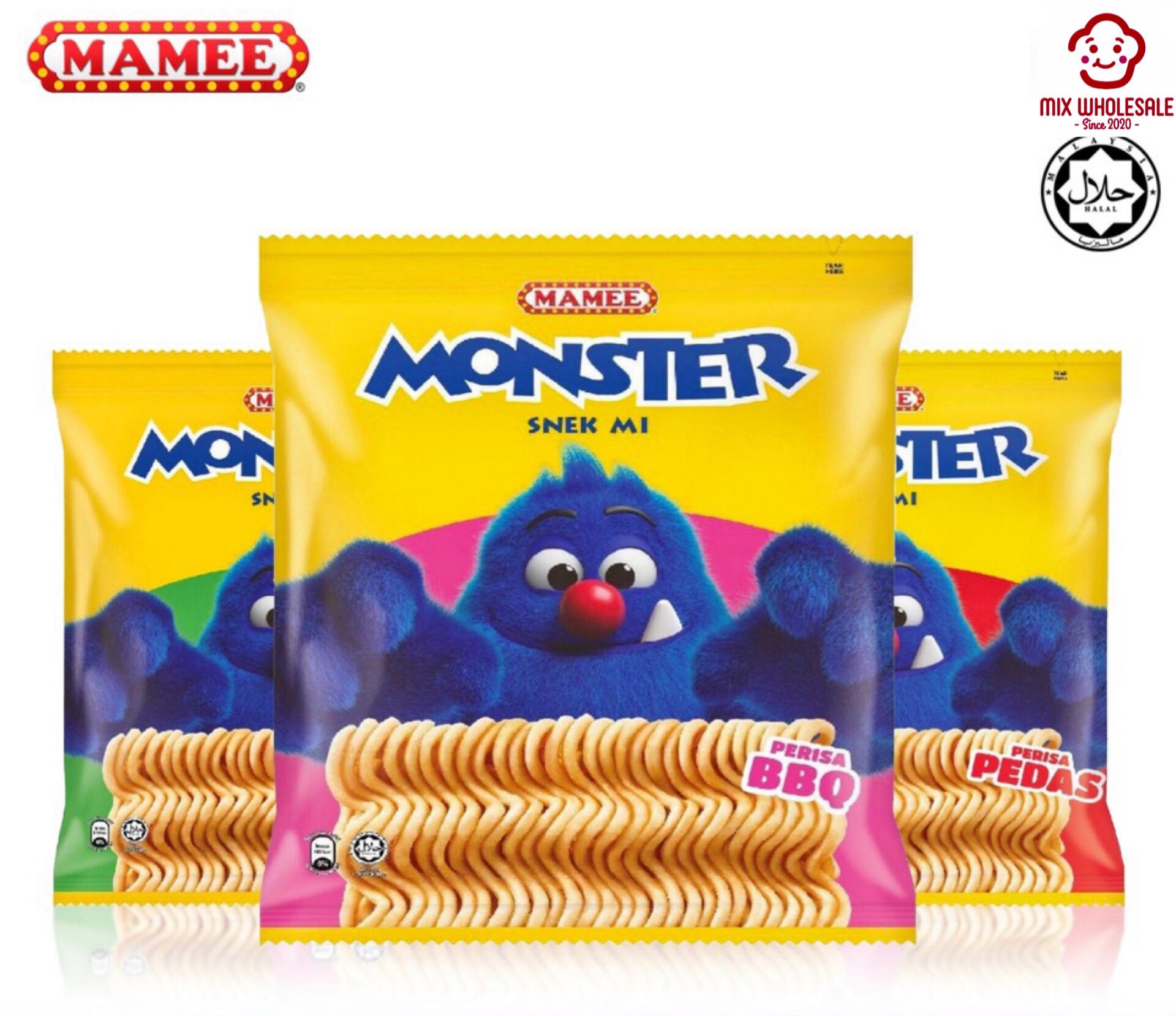 Mamee Monster Noodles Snacks BBQ / Chicken / Spicy 30's x 25g | Lazada