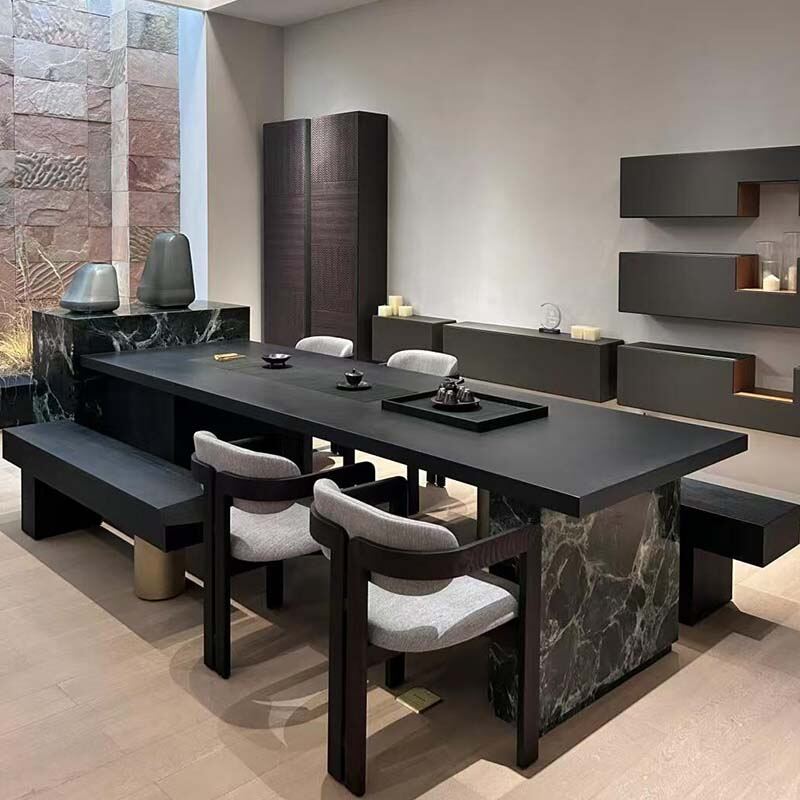Modern Chinese Style Tea Table Black Samurai Luxury Marble Island Desk ...