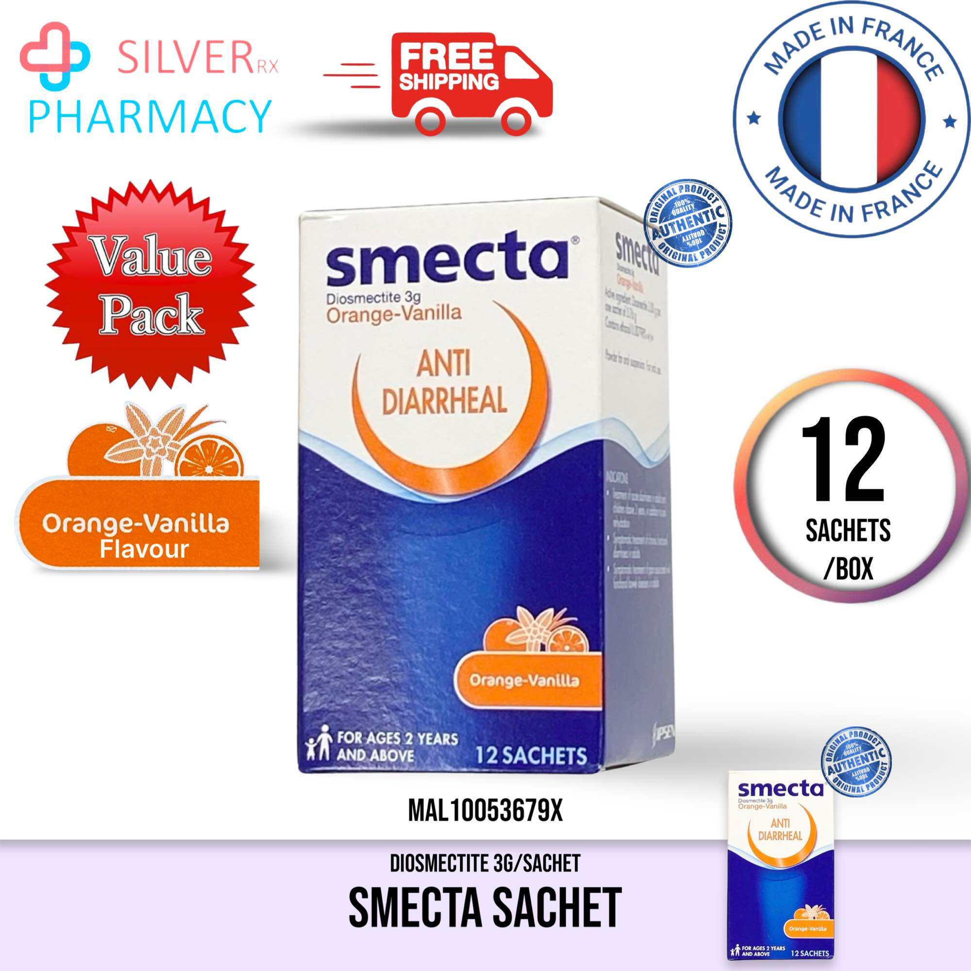 Smecta Anti-Diarrheal Powder Diosmectite Orange-Vanilla 3g sachet [1's ...
