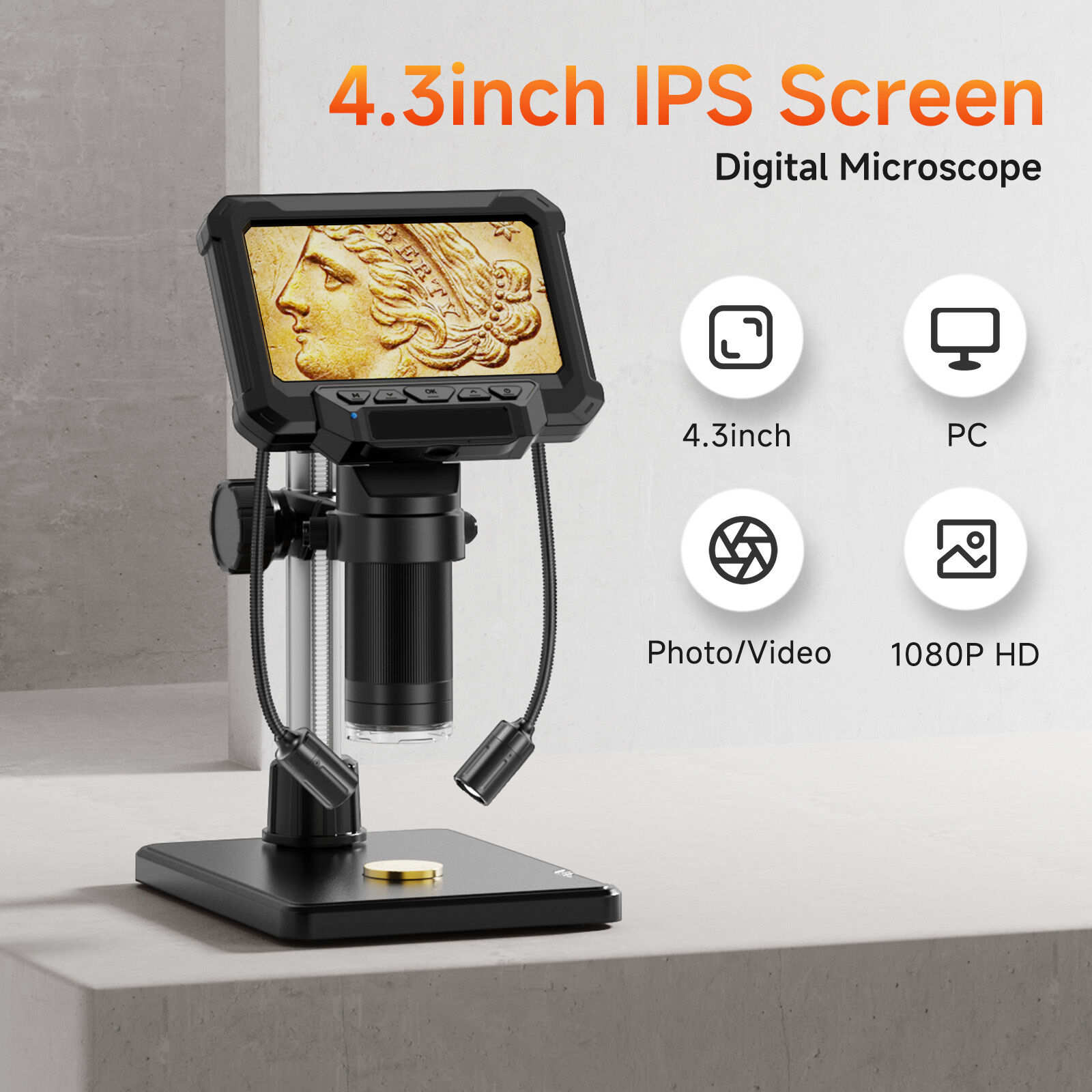 4.3inch Microscope Digital Coin Microscope 1600X Coin Magnifier with ...