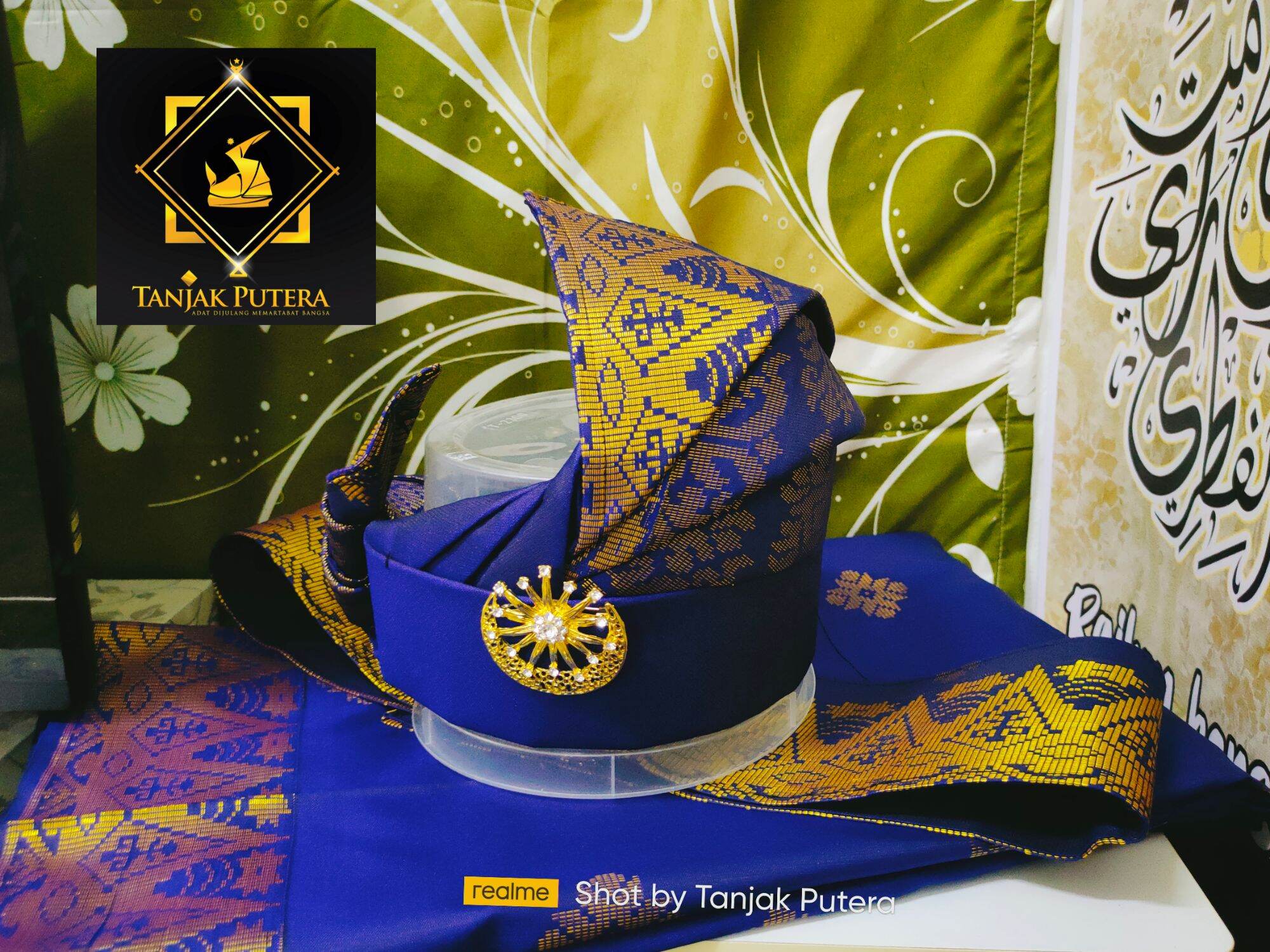 Set Tanjak Sampin Dan Bengkung Songket Bunga Tabur Royal Blue Dewasa ...