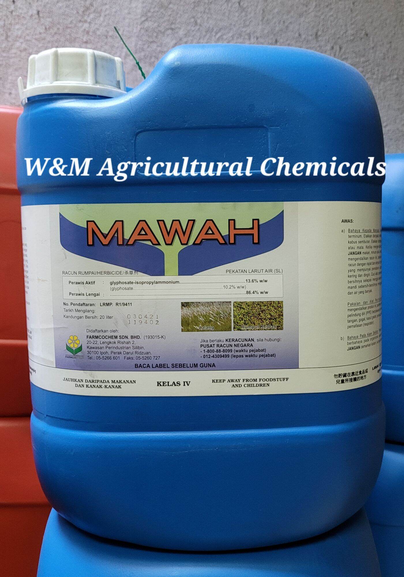 Mawah 20 Liters Glyphosate 13.6% Herbicide, Racun Lalang, 茅草精. Generic ...