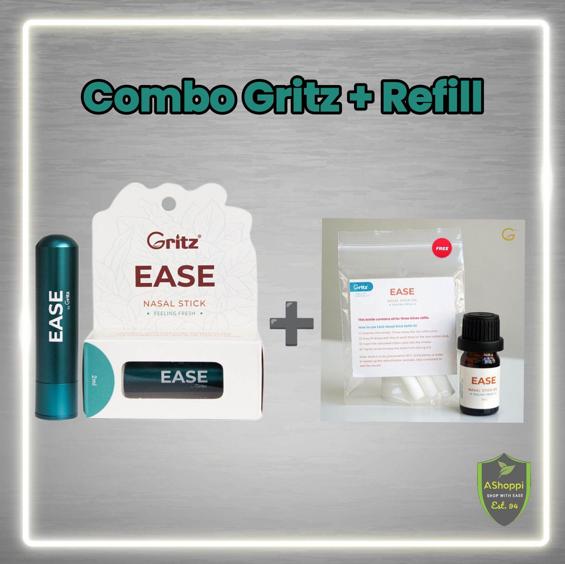 💯ORIGINAL HQ💯 GRITZ EASE NASAL STICK INHALER RESDUNG GRITZ EASE REFILL ...